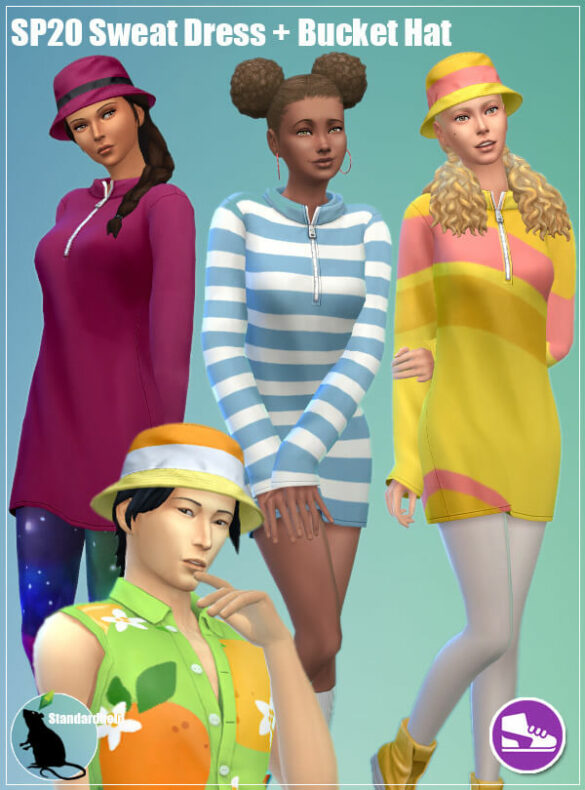 The Sims 4 Sweat Dress and Bucket Hat at Standardheld - CC The Sims